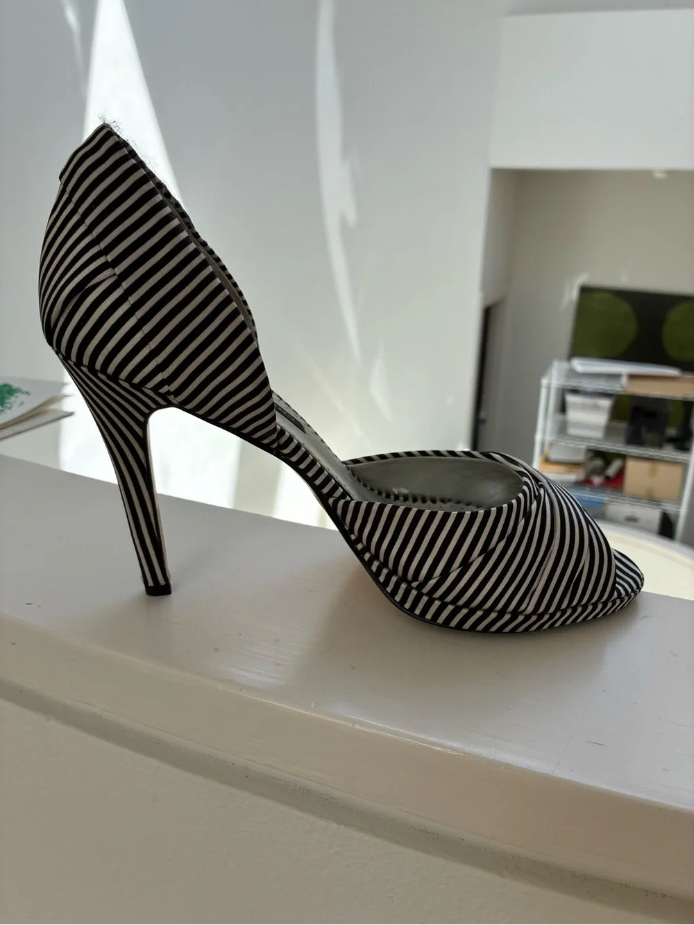 Caparros | Shoes | Caparros Black And White Striped Peeptoe Heel | Poshmark